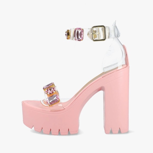Shoes | Pink Clear Large Gem Detailing Platform Heels | Poshmark